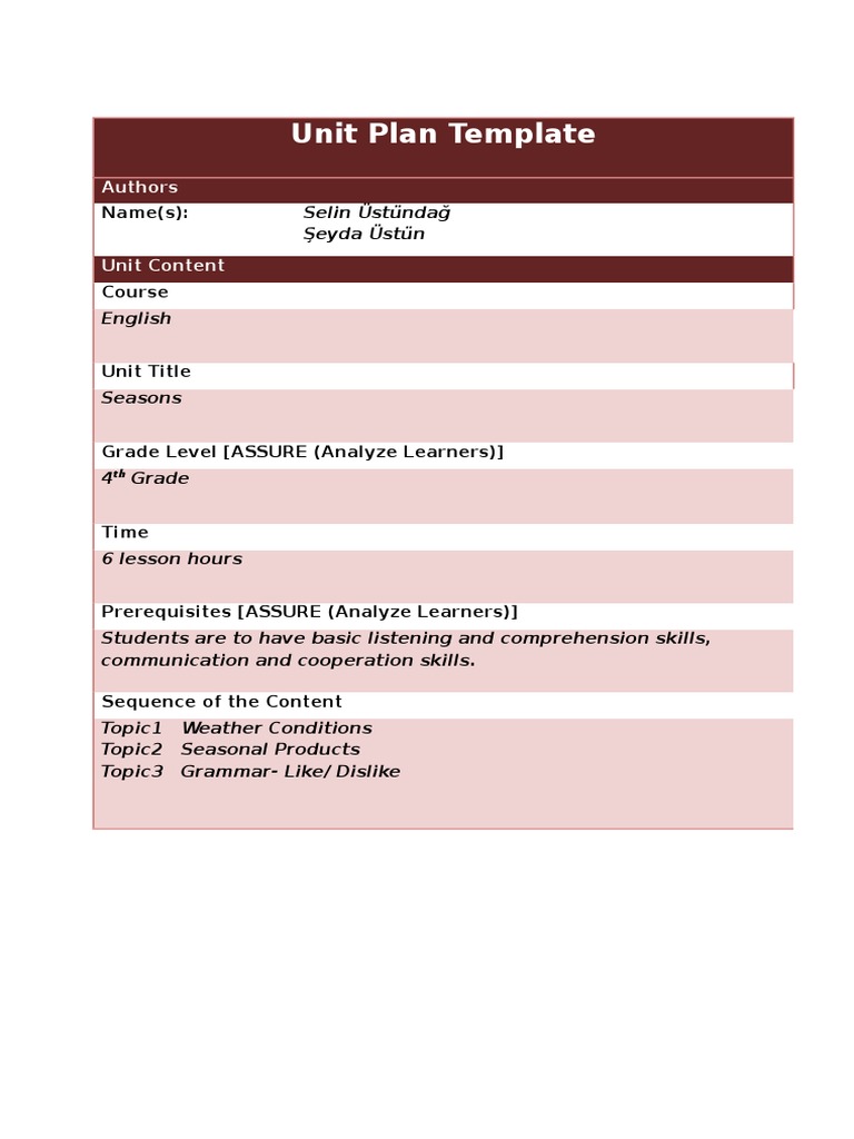 4th Grade English Unit Plan: Seasons | PDF | Career & Growth | Foreign ...
