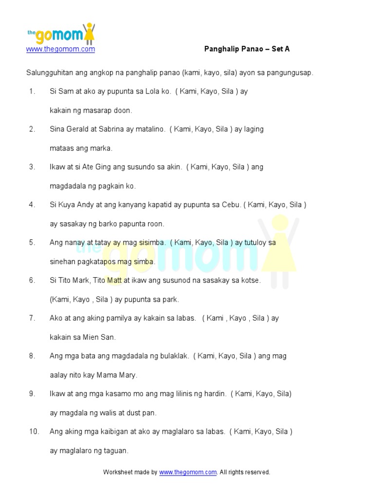 Panghalip Panao Set A | PDF