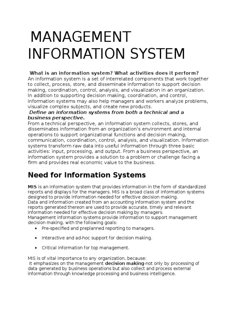 Management Information Systems Overview | PDF | Information System | System