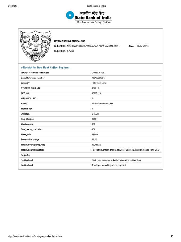 Hostel Fee Receipt | PDF