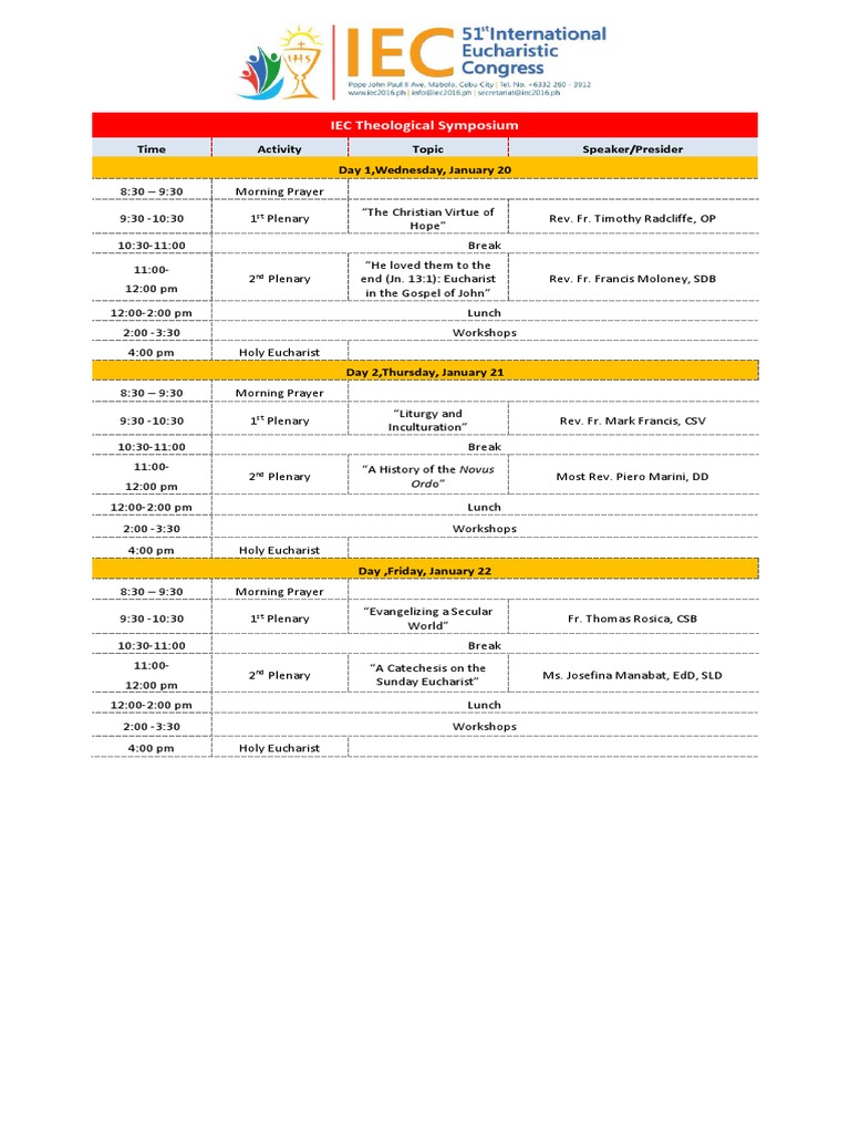 IEC Table of Activities As of Jan 13 | PDF