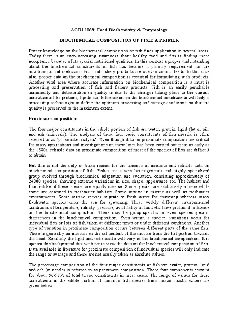 Biochemical Composition of Fish Explained | PDF | Lipid | Fatty Acid