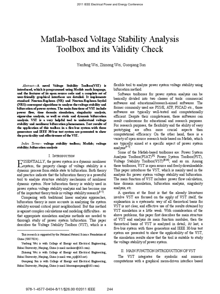 Matlab-Based Voltage Stability Analysis Toolbox and Its Validity Check | PDF | Stability Theory ...