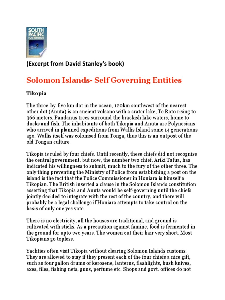 Solomon Islands - Tikopia and Anuta, Two Self-Governing Entities | PDF ...