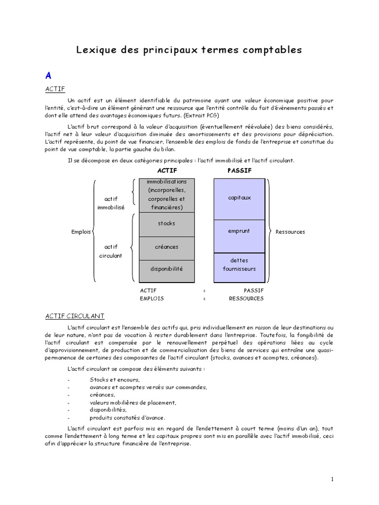 Lexique Termes Comptables | PDF | Comptabilité | Capitaux propres
