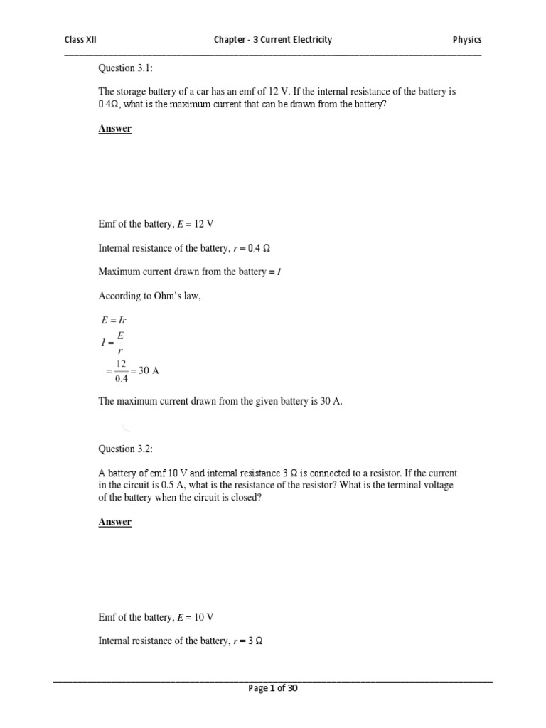 Current Electricity Question & Answers | PDF | Electrical Resistance ...