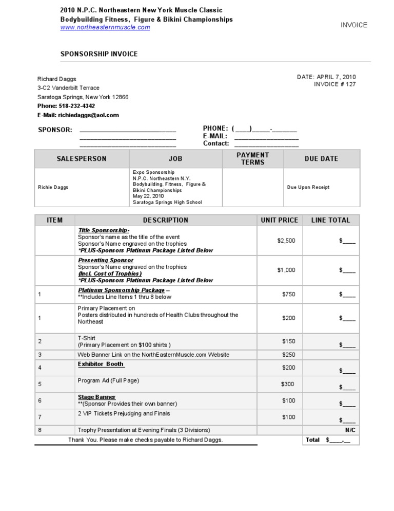 Sponsorship Invoice for Event 2010 | PDF | Accounting | Business