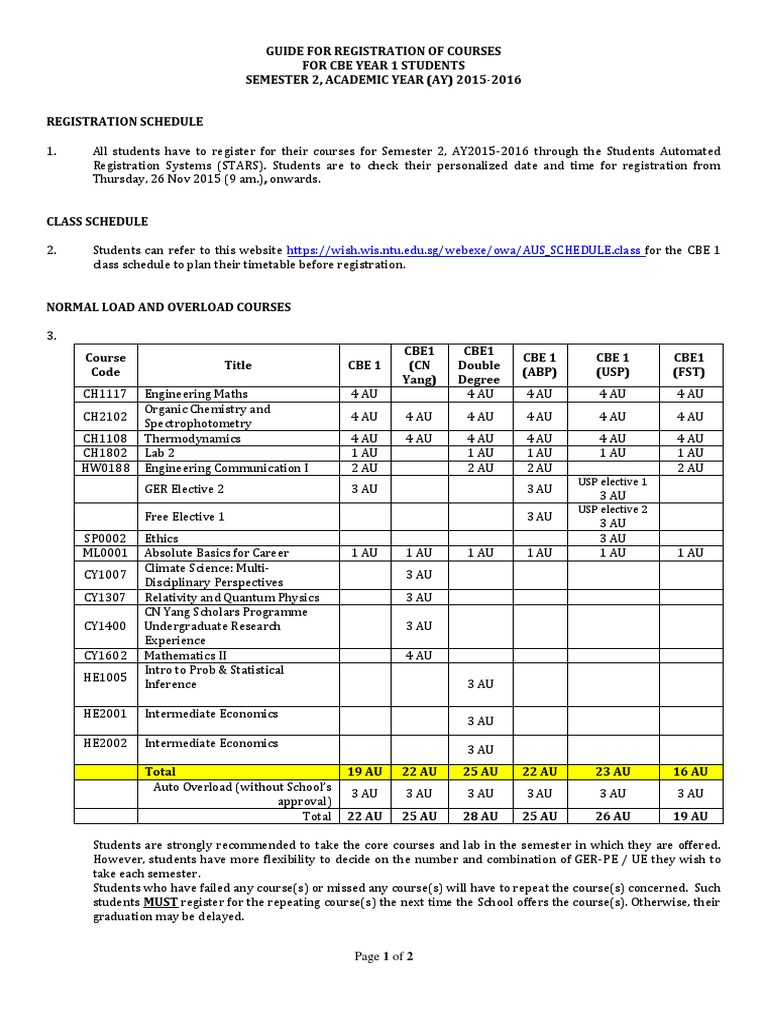 CBE Year 1 Course Registration Guide | PDF | Academia | Science And ...
