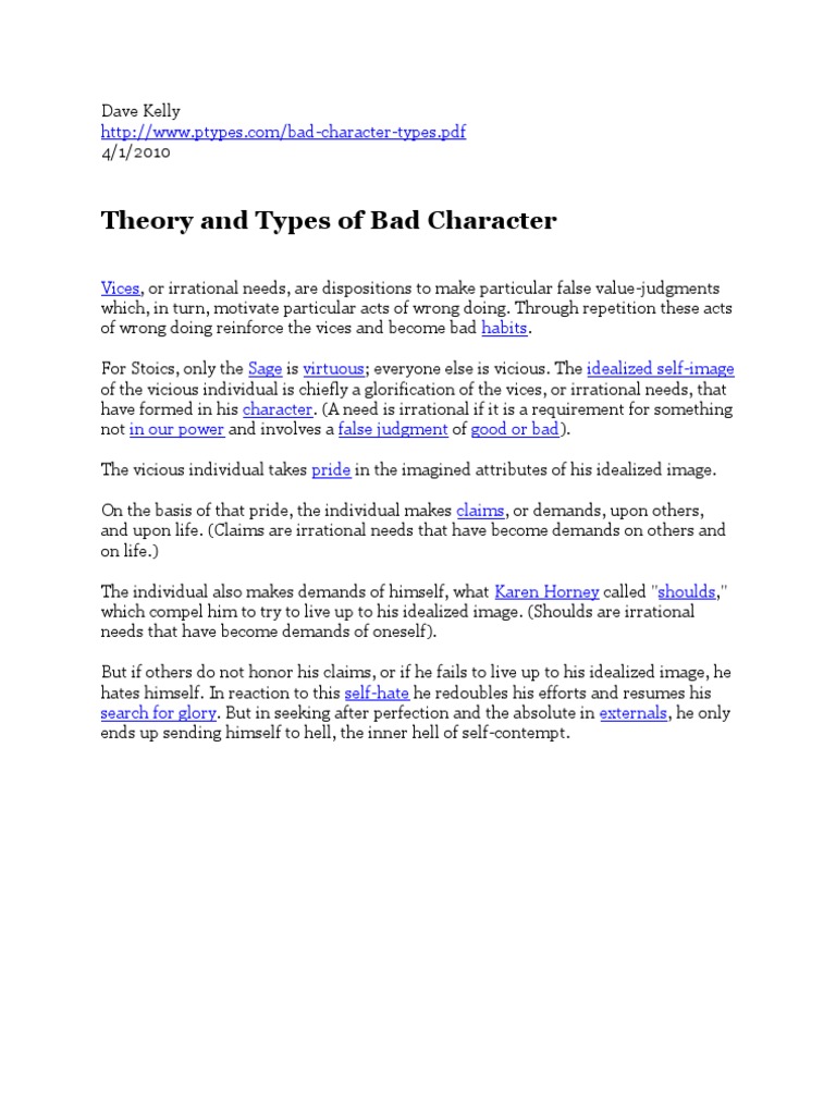 Theory and Types of Bad Character | PDF | Stoicism | Emotions