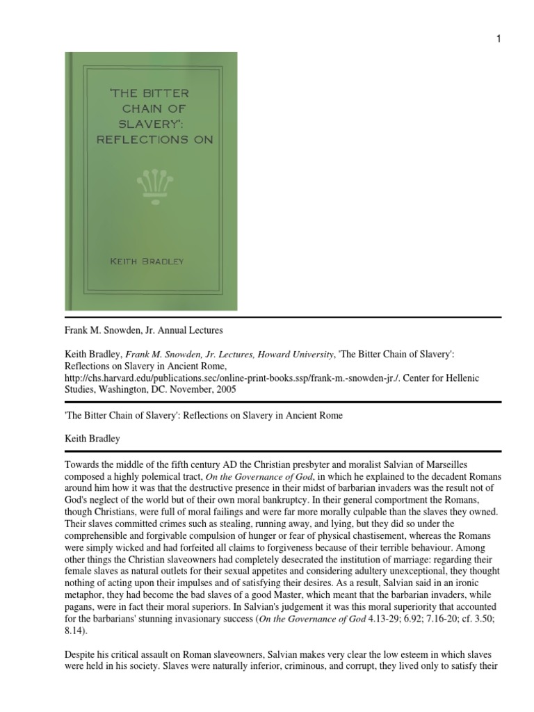 'The Bitter Chain of Slavery': Reflections On Slavery in Ancient Rome | PDF