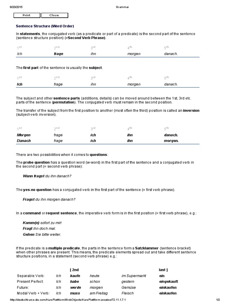 German Sentence Structure Explained | PDF | Sentence (Linguistics ...