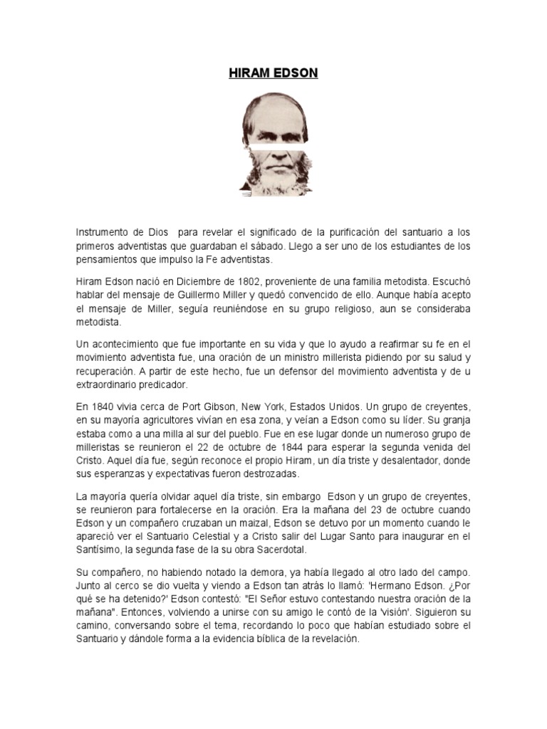 Hiram Edson: Pionero del Adventismo | PDF | Religión y creencia ...