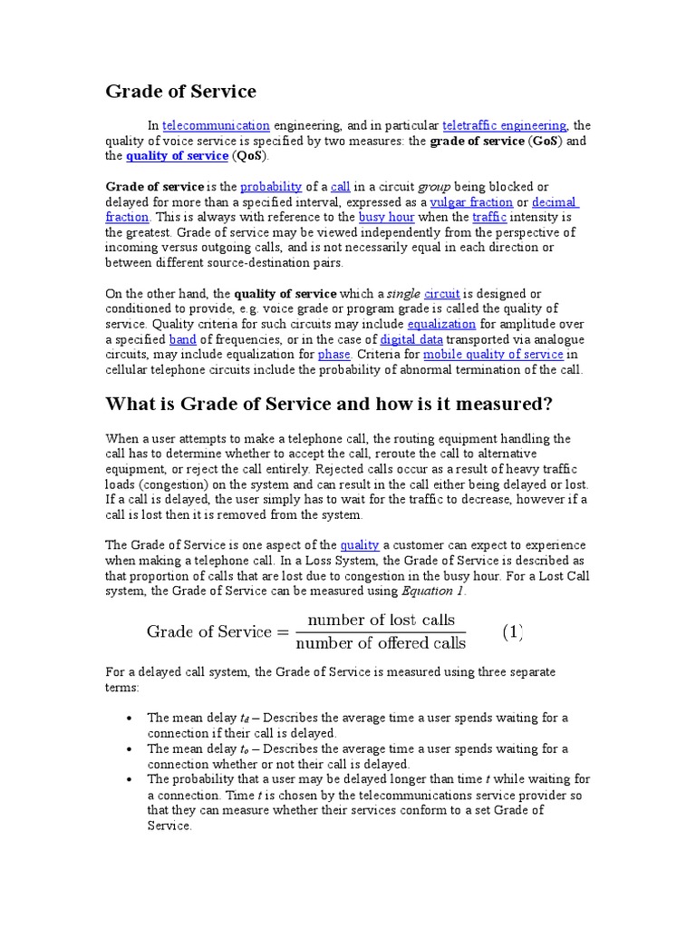 Grade of Service | PDF | Networks | Computer Networking
