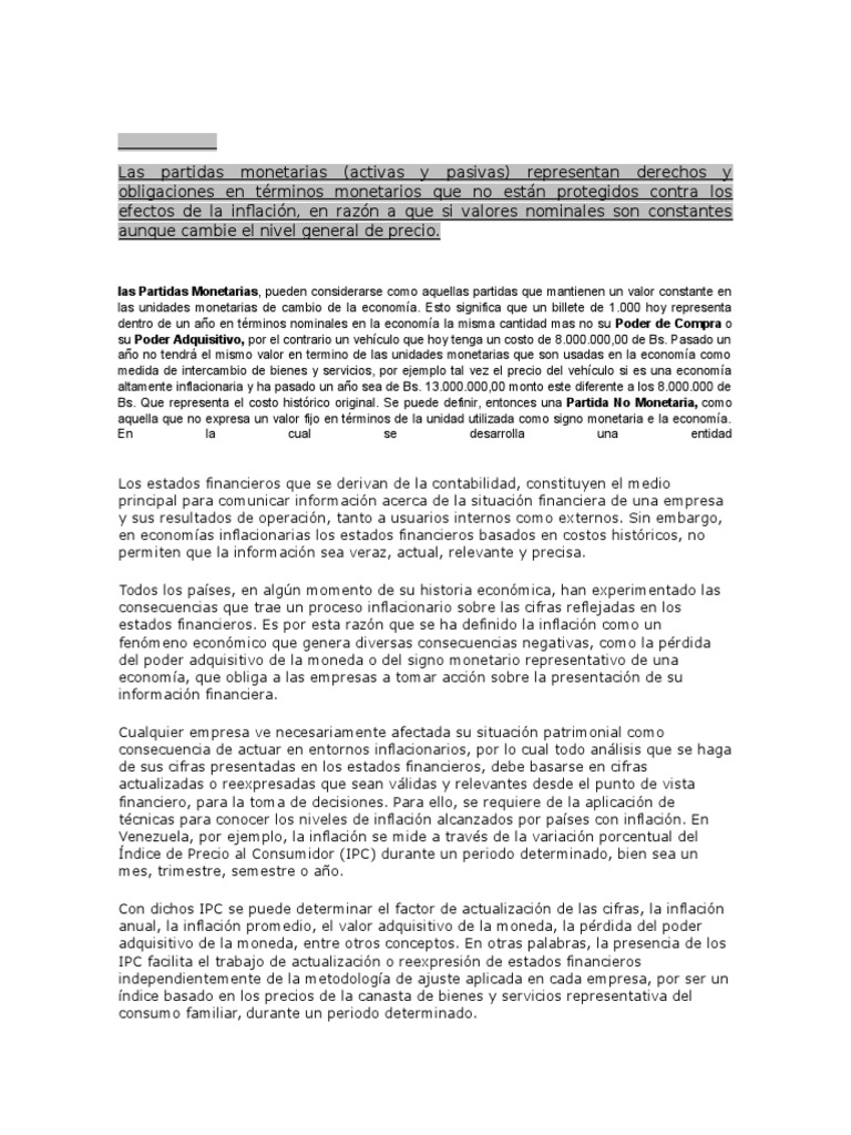 Activos y Pasivos Monetarios en Contabilidad | PDF | Inflación ...