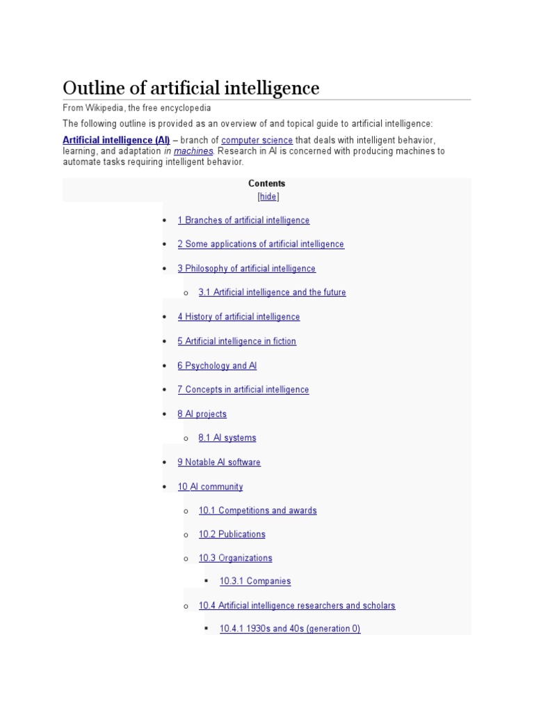 Outline of Artificial Intelligence | PDF | Artificial Intelligence ...