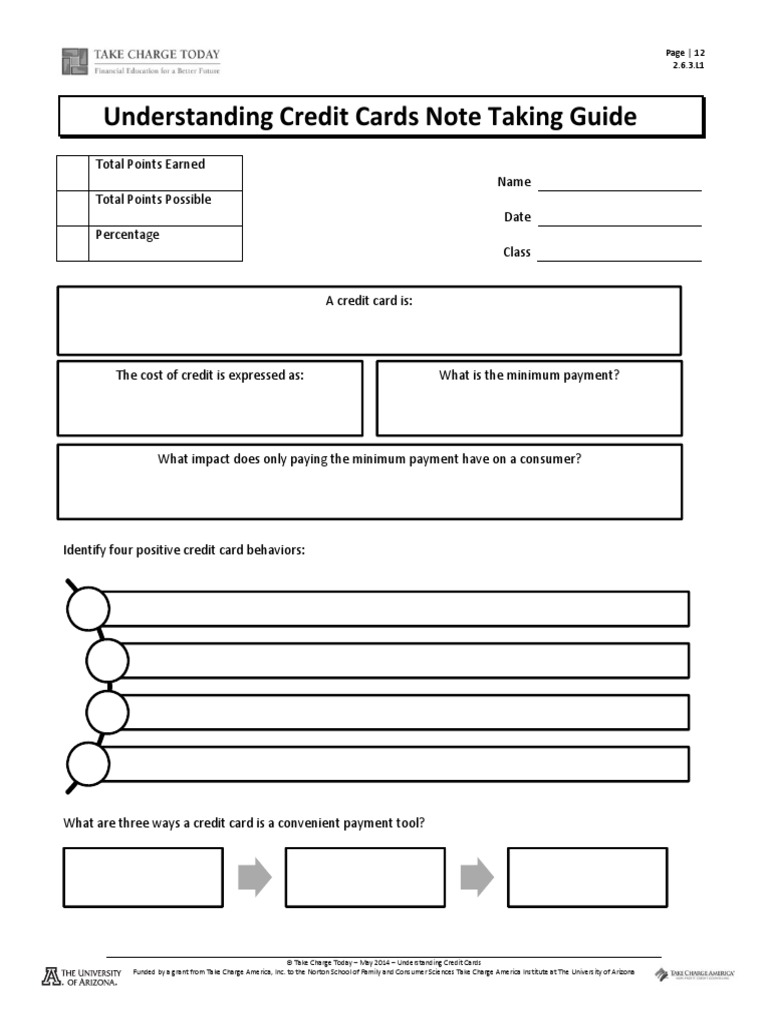 Understanding Credit Cards Note Taking Guide 2 6 3 l1 | PDF | Annual ...