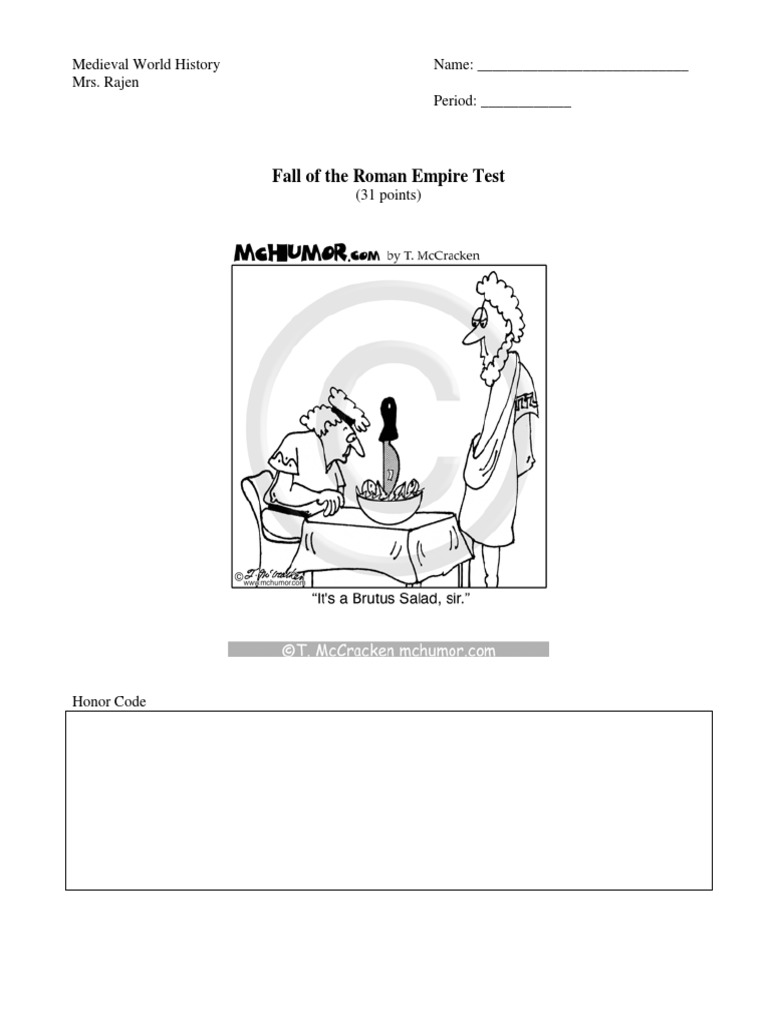 Fall of the Roman Empire Test | PDF | Roman Empire | Byzantine Empire