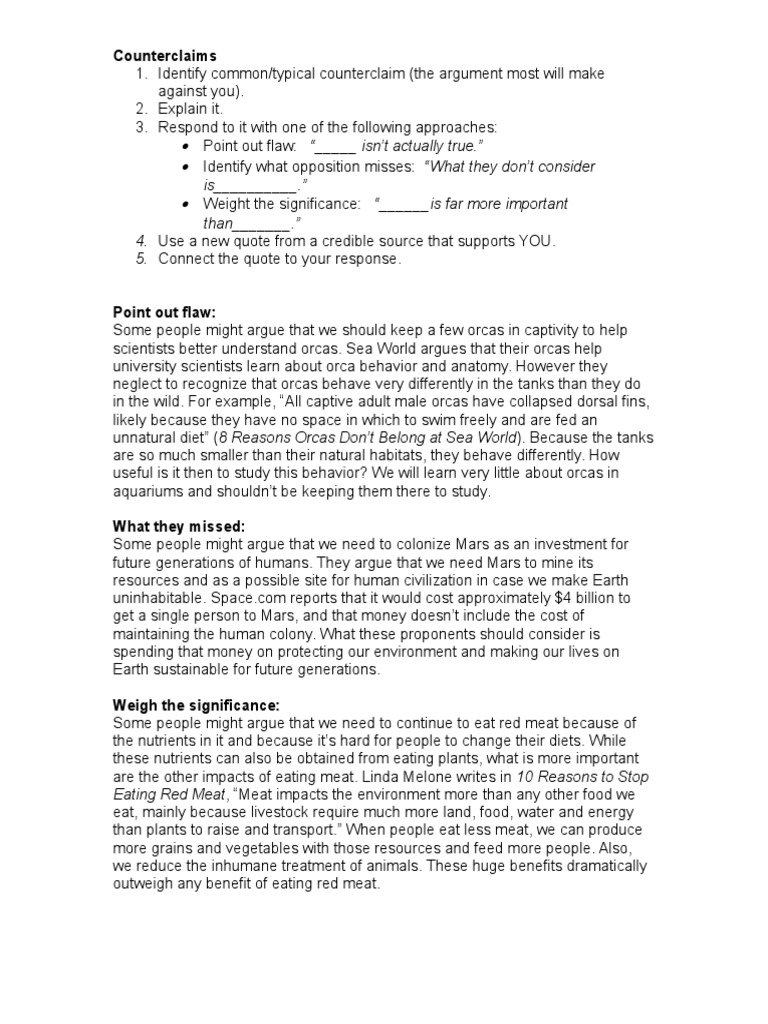 Counterclaim Rebuttal Handout | PDF