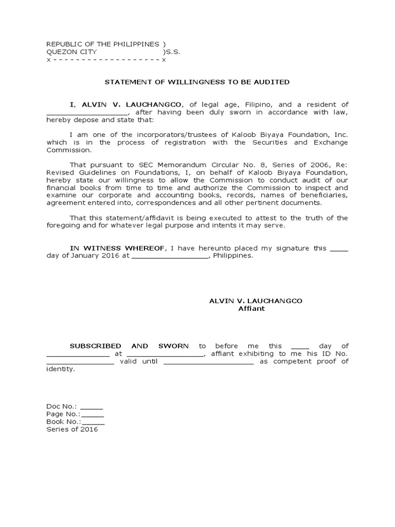 Willingness Statement for Audit | PDF