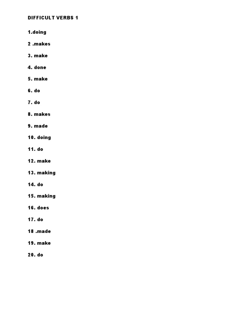 Difficult Verbs | PDF | Cooking, Food & Wine | Language Arts & Discipline