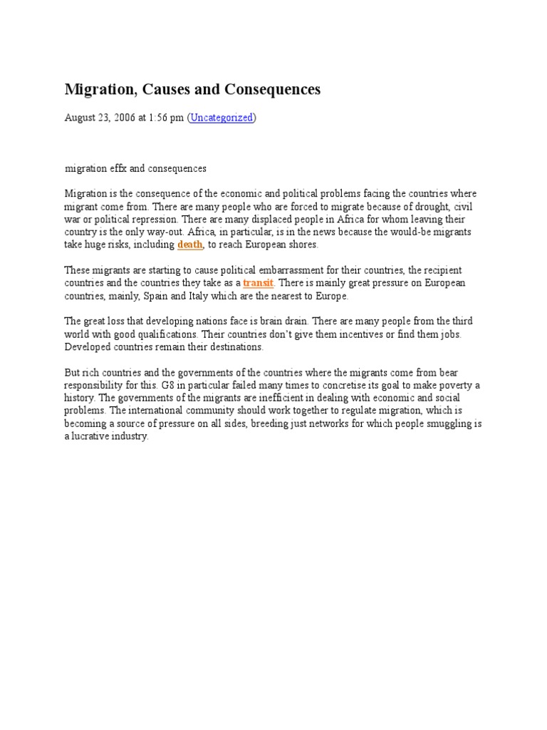 Migration: Causes and Consequences | PDF | Travel