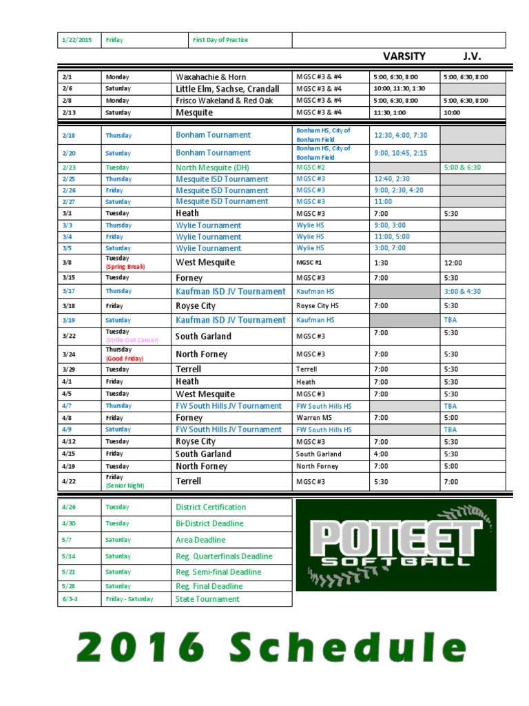 2016 Poteet Softball Schedule | PDF | Sports & Recreation