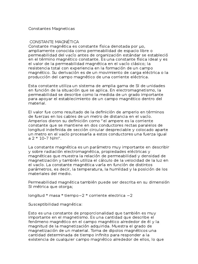 Constante de Permeabilidad Magnética | PDF | Campo magnético | Magnetismo