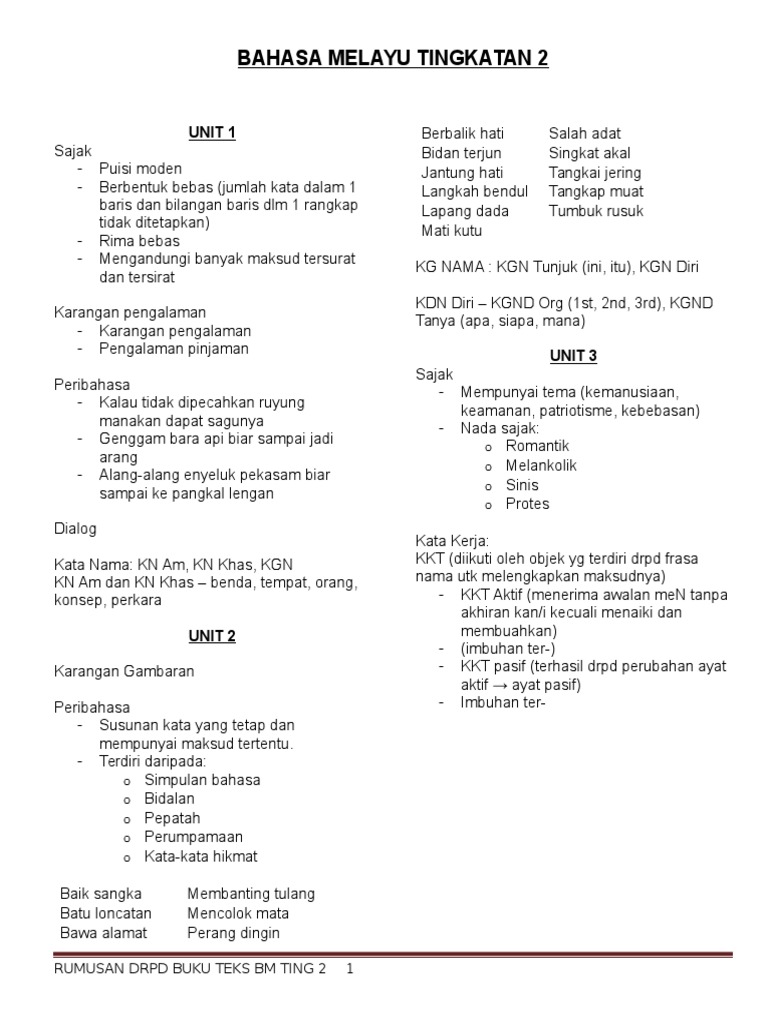 Bahasa Melayu Tingkatan 2 | PDF