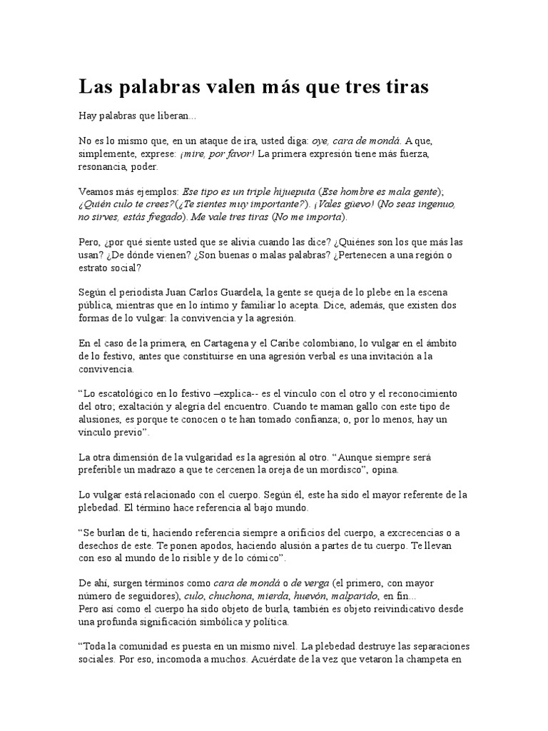Las Palabras Valen Más Que Tres Tiras | PDF