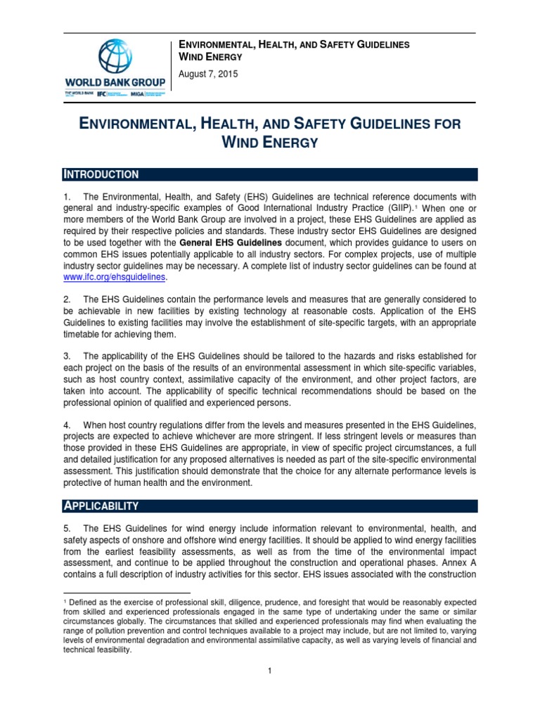 EHS Guidelines For Wind Energy - August2015-Eng | PDF | Wind Power | Noise