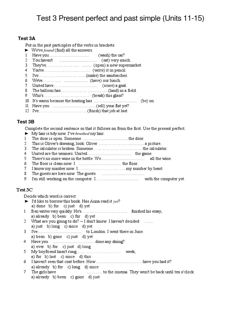 Present Perfect vs Past Simple Test | PDF | Perfect (Grammar)