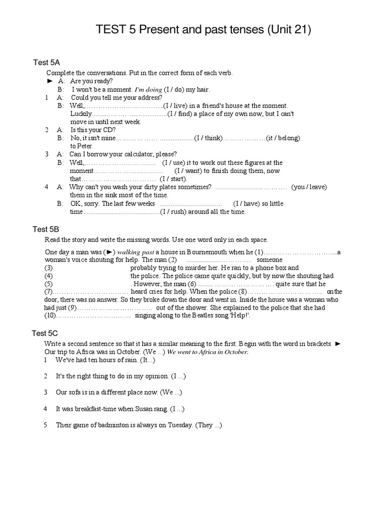 Present and Past Tenses Test | PDF | Ellipsis | Leisure