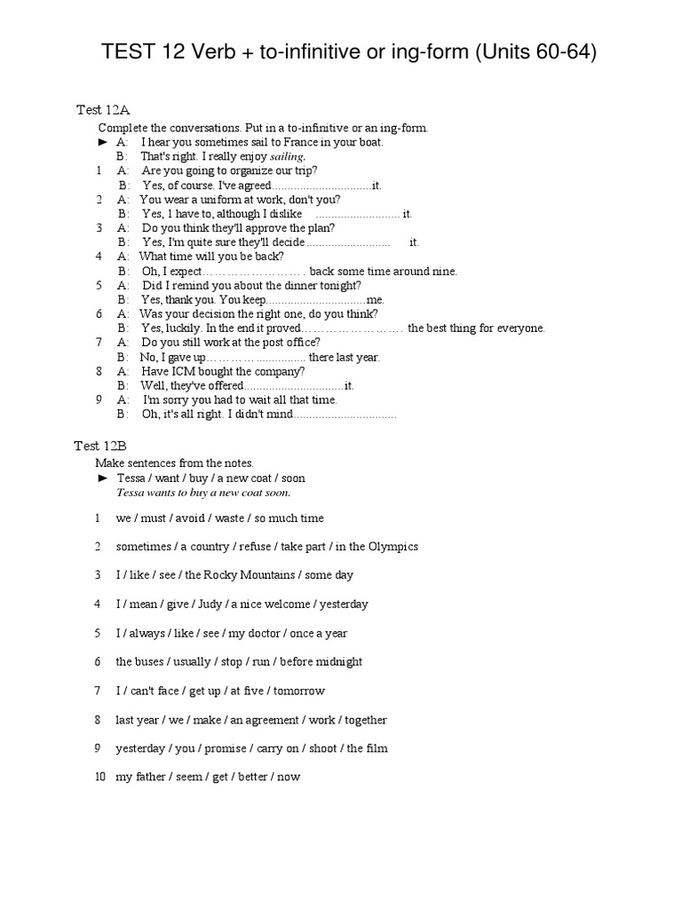 Infinitive vs. Gerund Exercises | PDF | Ellipsis