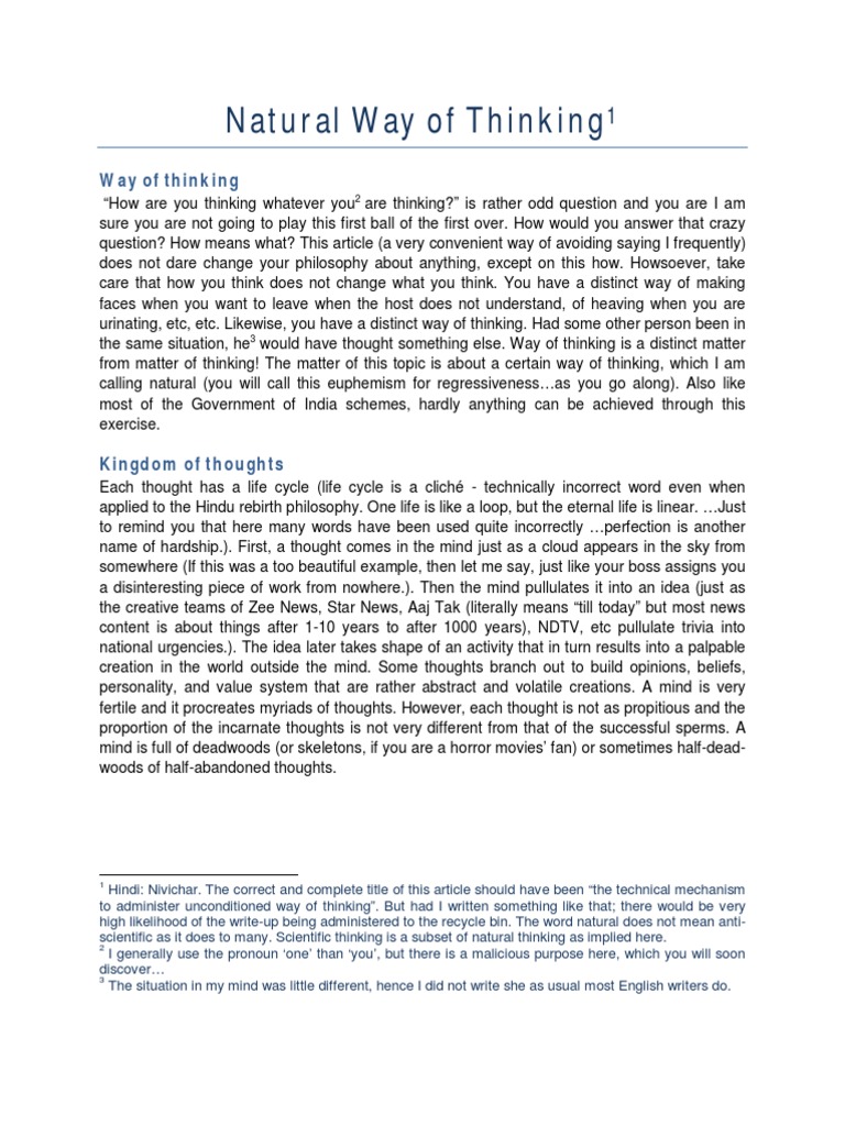 Natural Way of Thinking | PDF | Thought | Mind