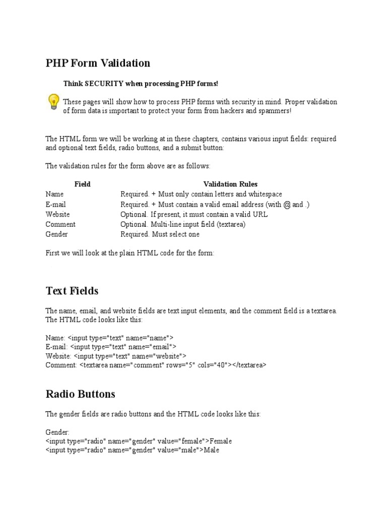 Php Form Validation Pdf World Wide Web Internet And Web
