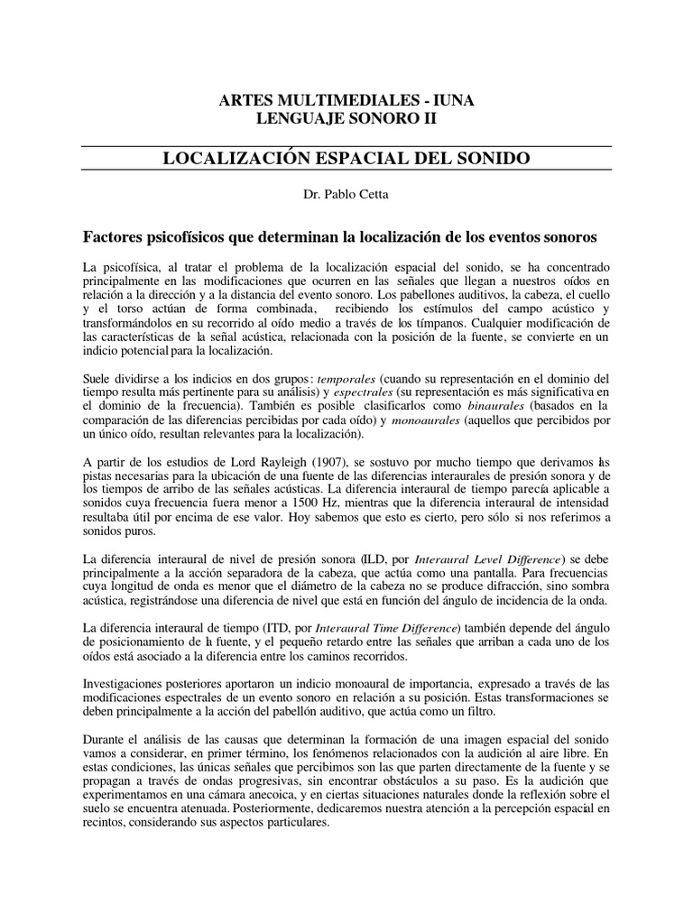 LSII - 05 Espacialización, Psicoacústica - Pablo Cetta | PDF | Sonido ...