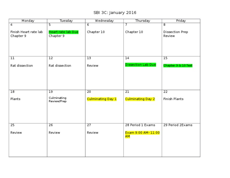 SBI 3C January 2016 Schedule | PDF