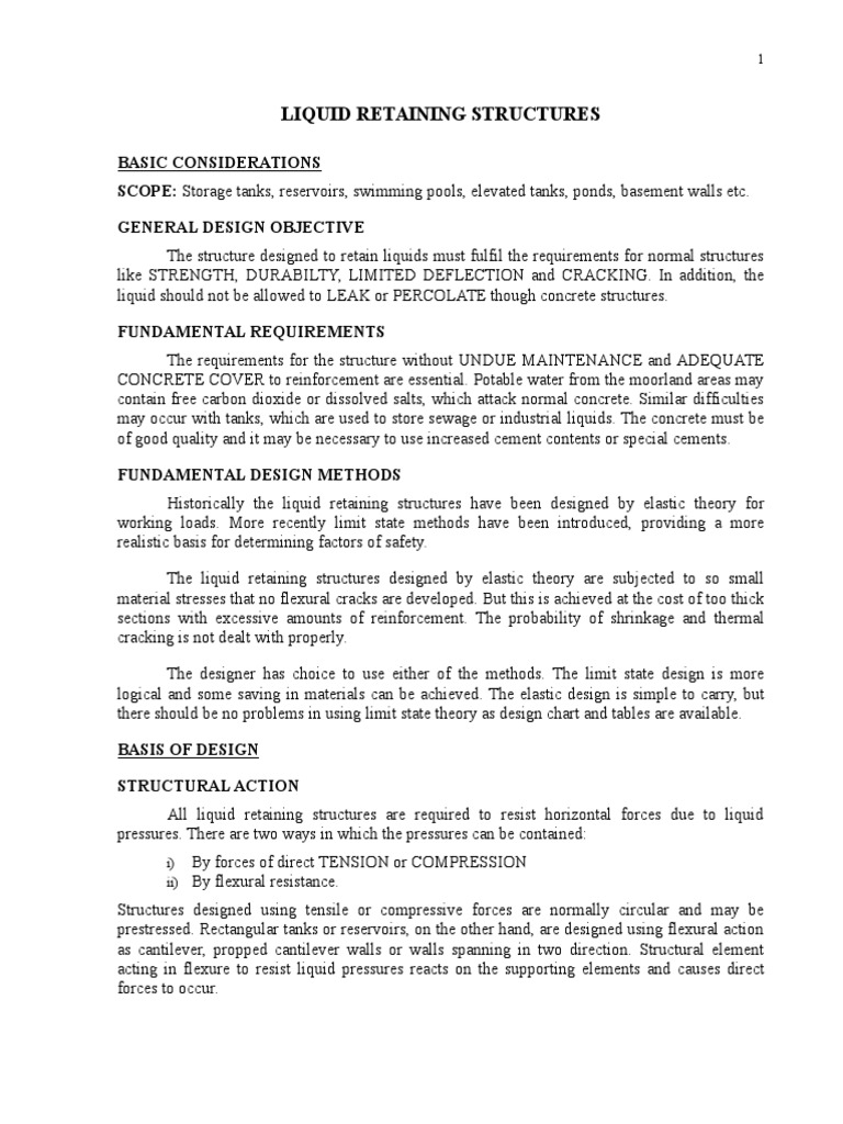 Liquid Retaining Structures Design | PDF | Bending | Concrete