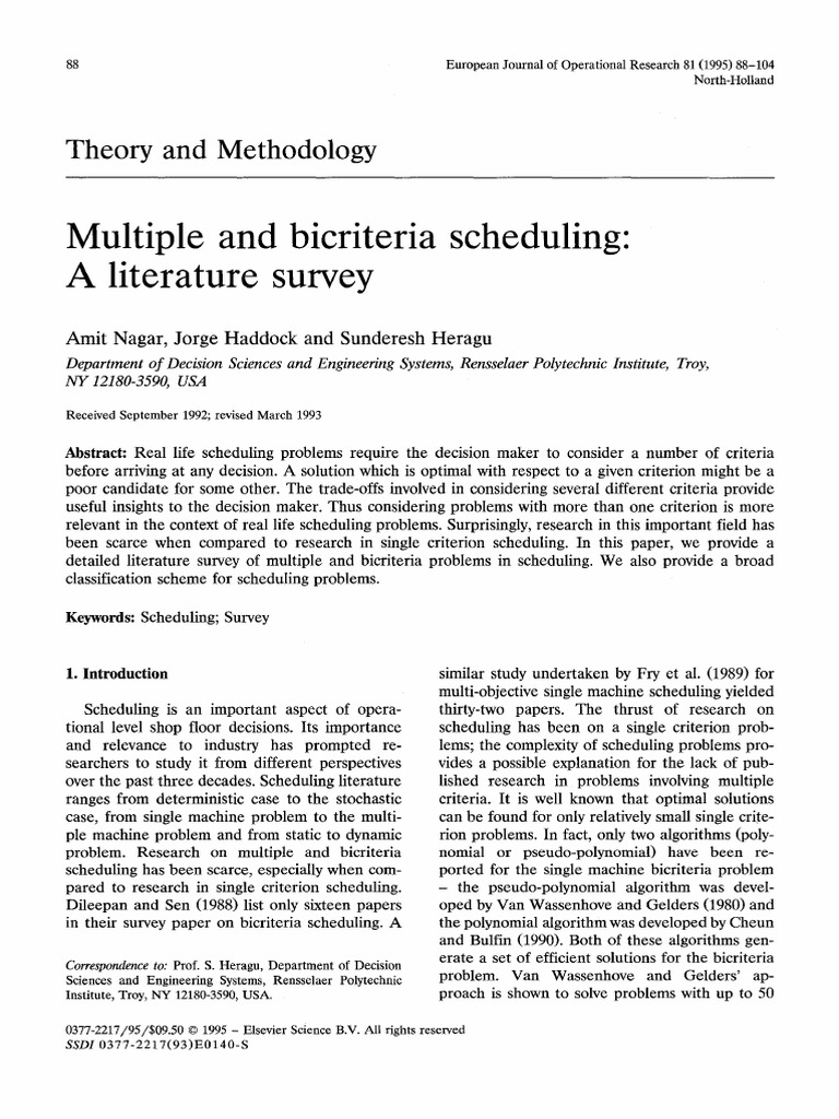 Multiple and Bicriteria Scheduling - A Literature Survey | PDF | Mathematical Optimization ...