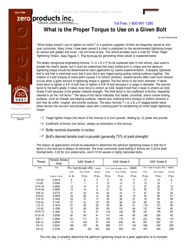 Proper Bolt Torque | PDF | Nut (Hardware) | Screw