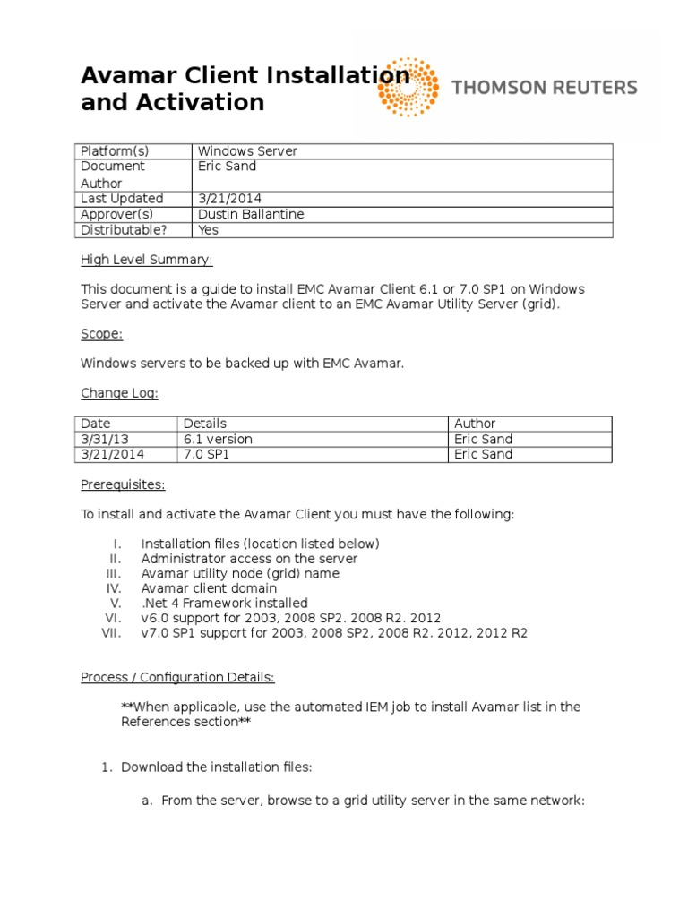 Process - Avamar Client Installation and Activation | PDF | Microsoft ...