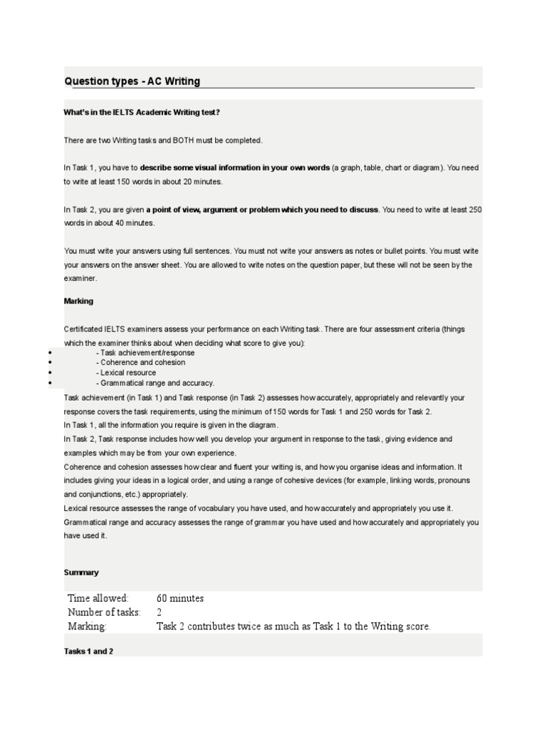 Question Types - AC Writing: What's in The IELTS Academic Writing Test ...