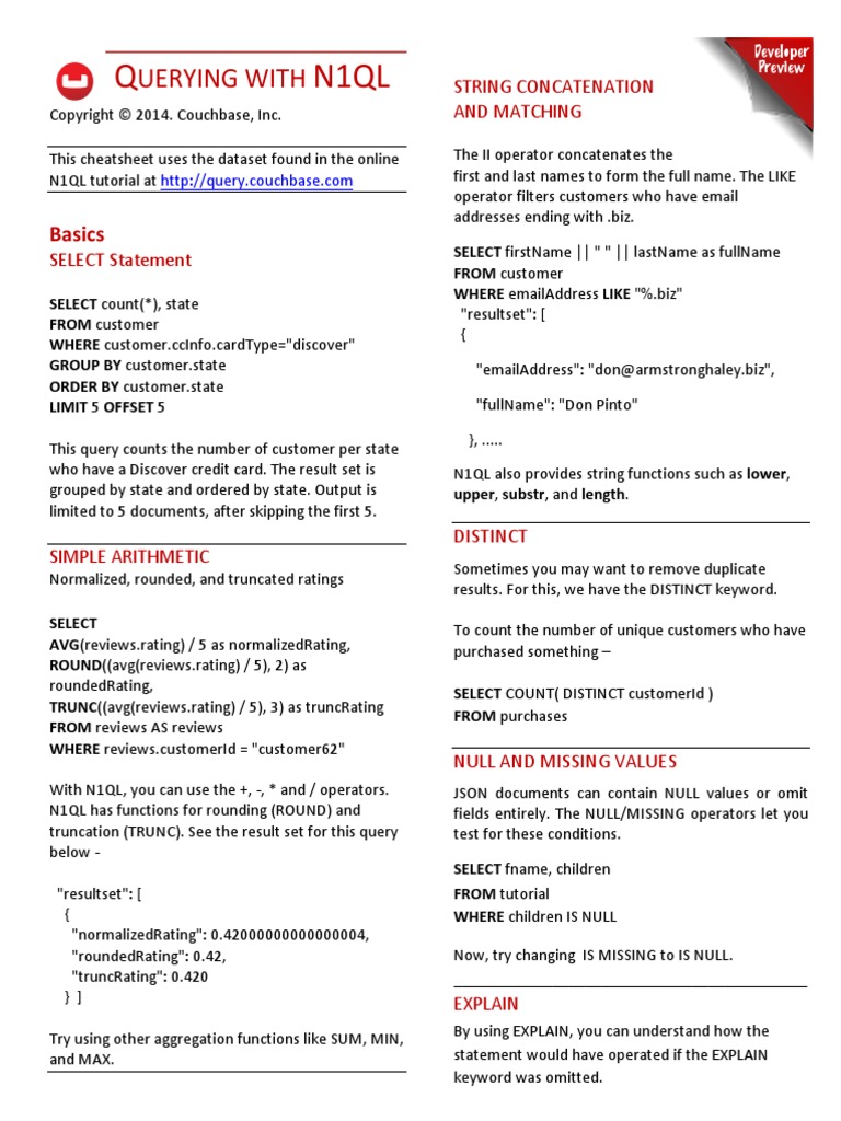 Couchbase N1QL CheatSheet | PDF | Array Data Structure | Information Technology Management