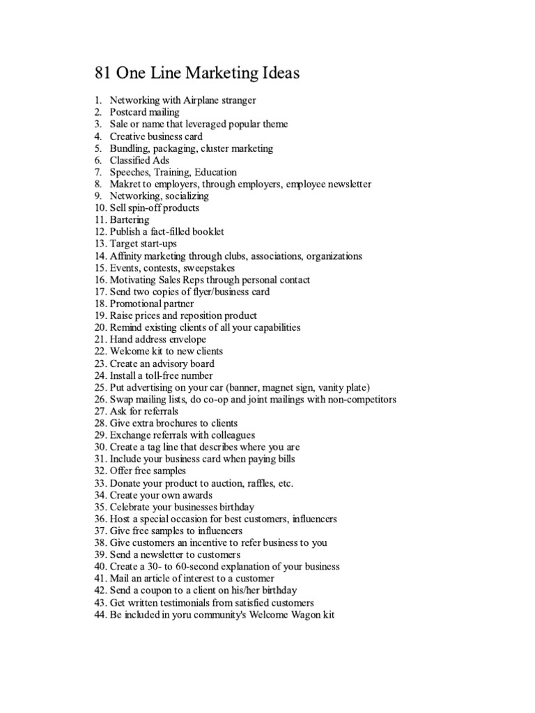 80 One Line Marketing Ideas | PDF | Coupon | Advertising