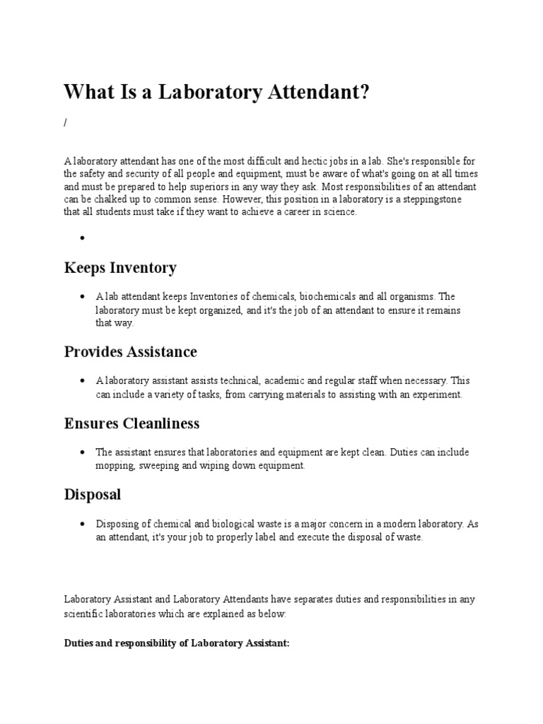 What Is A Laboratory Attendant?: Keeps Inventory | PDF | Laboratories ...