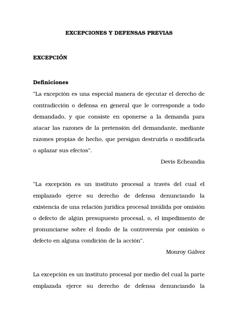 Excepciones Y Defensas Previas Pdf Ley Procesal Demanda Judicial