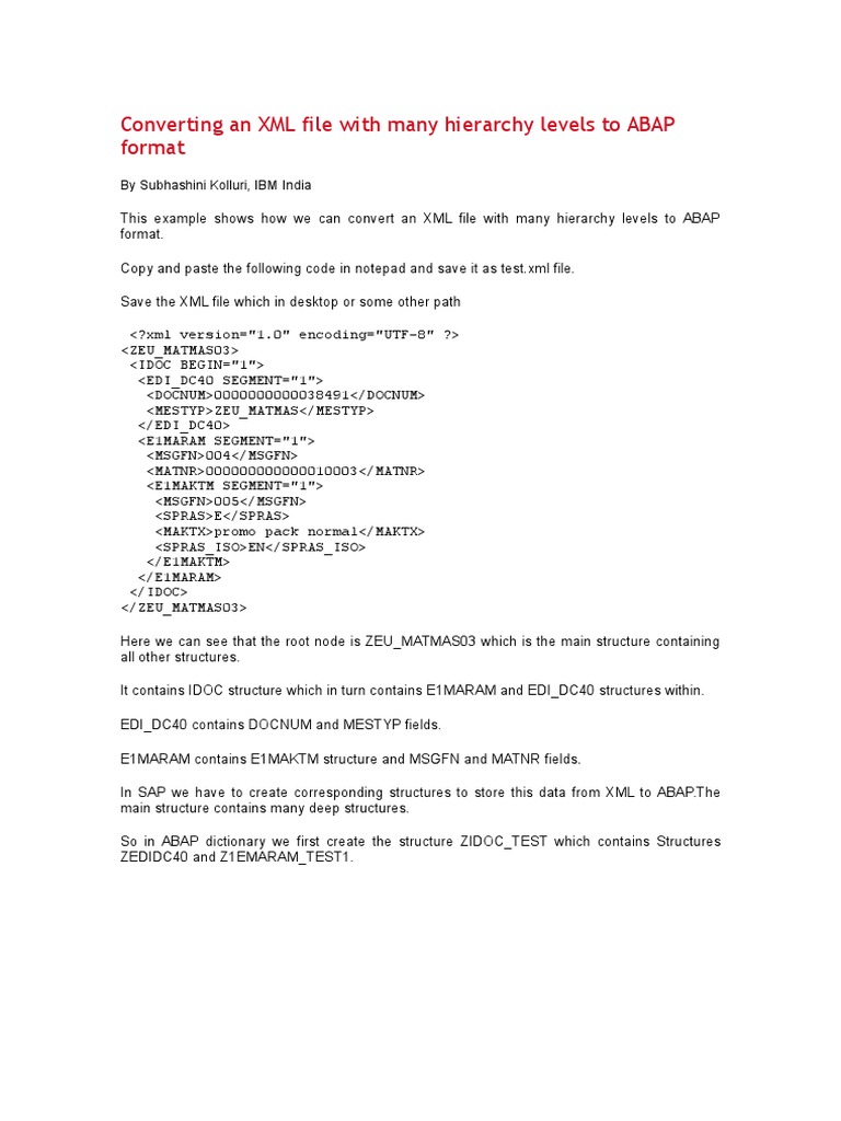 Converting An XML File With Many Hierarchy Levels To ABAP Format | PDF ...