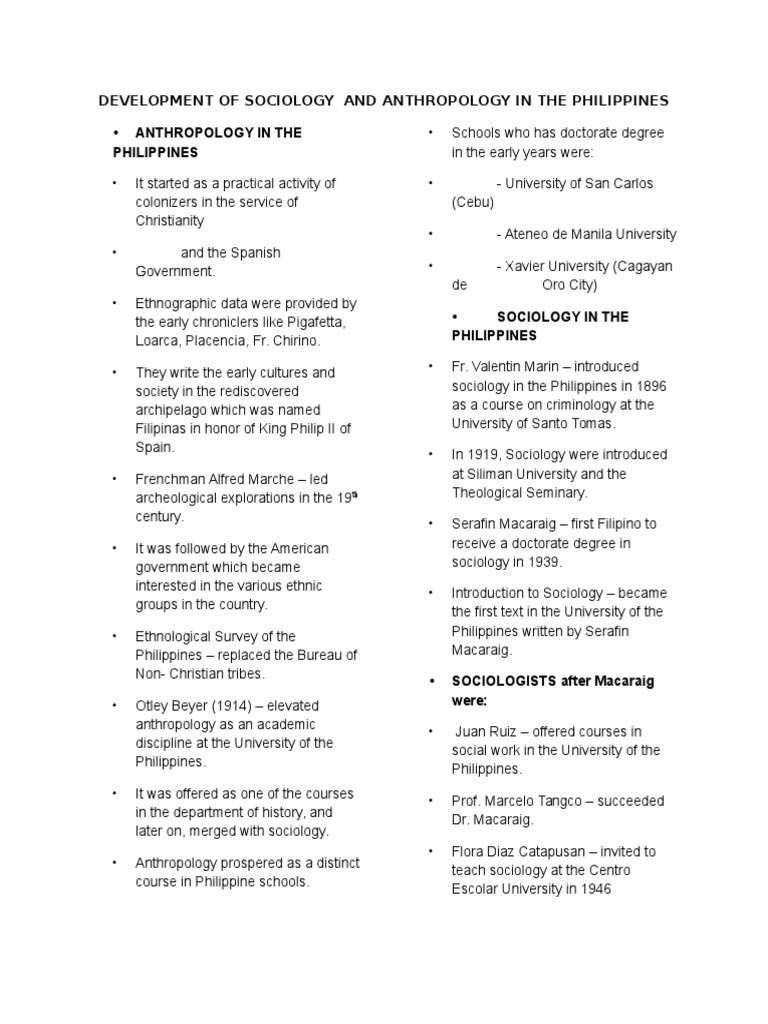 Development of Sociology and Anthropology in the Philippines | Academia ...