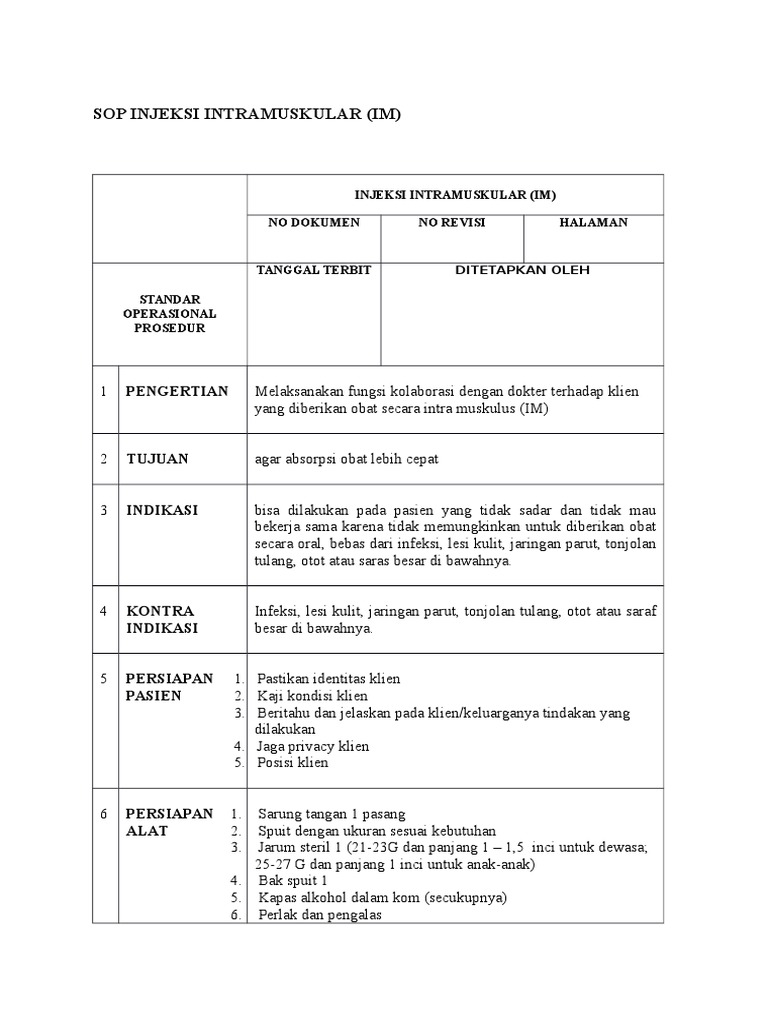 Sop Injeksi Intramuskular | PDF