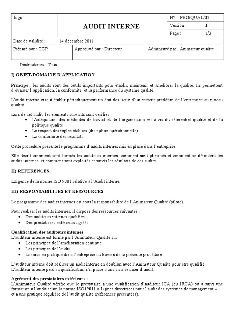 Ex Procédure Audit Interne | PDF | Audit | Management de la qualité